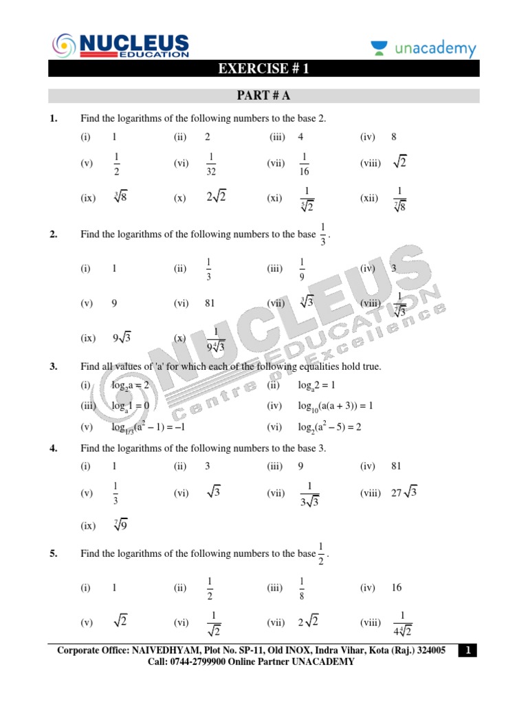 Exercise # 1: Part # A | PDF | Logarithm | Mathematical Objects