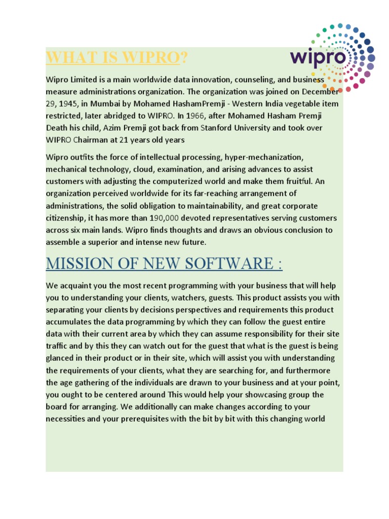 What Is Wipro?: Mission of New Software | PDF