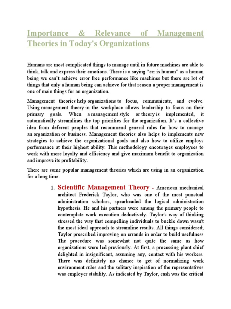A Survey of Classic Management Theories and Their Continued Relevance ...
