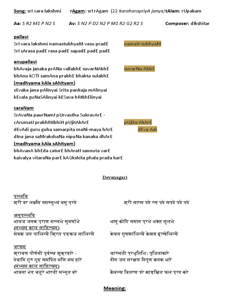 Lyrics - Sri Vara Lakshmi - Sri Ragam | PDF | Indian Religions | Hindu ...