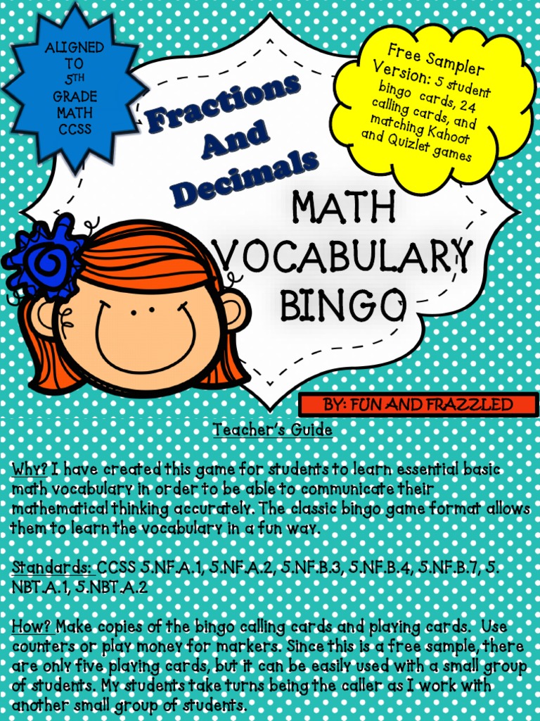 Math Vocabulary Bingo: Aligned TO 5 Grade Math Ccss | PDF | Arithmetic ...