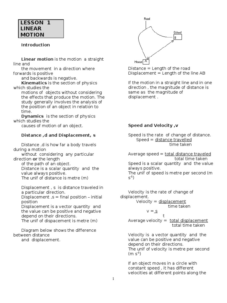 Physics-2.1 Linear Motion 1 | PDF | Velocity | Acceleration