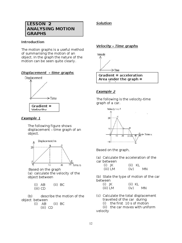 Physics-Lesson 2.2 ANALYSING MOTION GRAPHS | PDF | Acceleration | Velocity