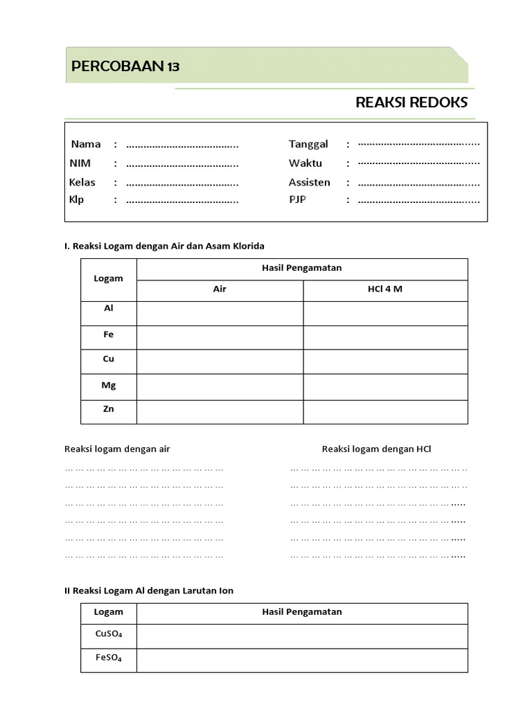 Laporan Praktikum Materi Redoks | PDF