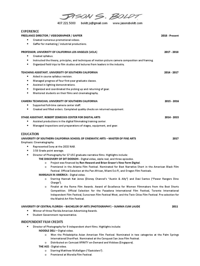 Jason Boldt Resume 2021 | PDF | University Of Southern California