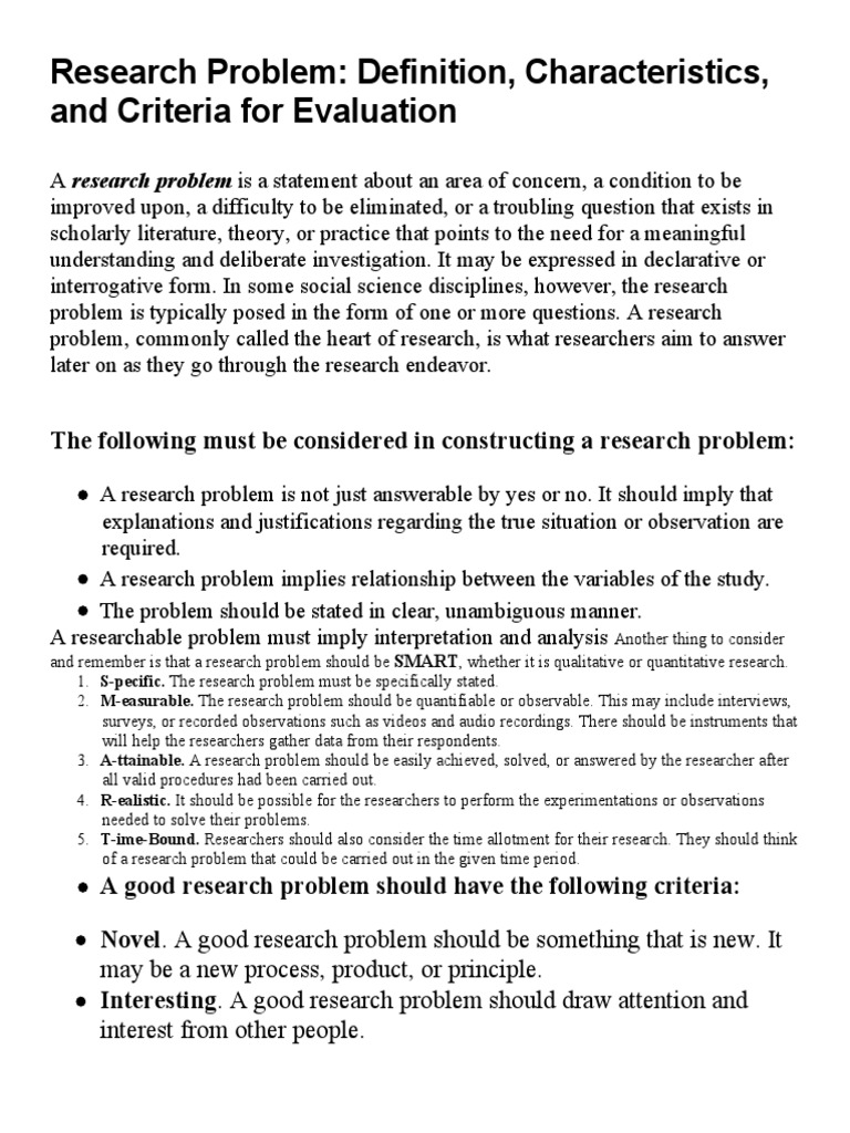 Research Problem: Definition, Characteristics, and Criteria For ...