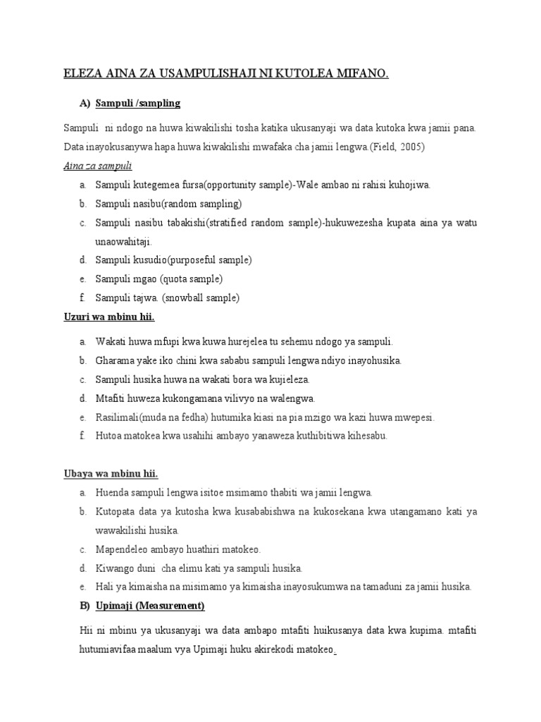 Eleza Aina Za Usampulishaji Ni Kutolea M | PDF