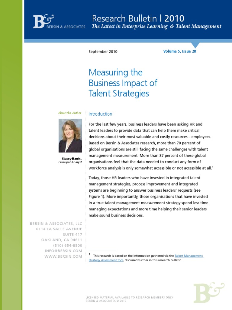 Measuring The Business Impact of Talent Strategies: Research Bulletin ...