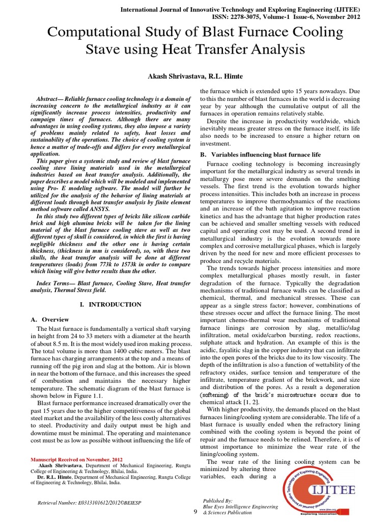 Study of Blast Furnace Cooling Stave | PDF | Refractory | Metallurgy