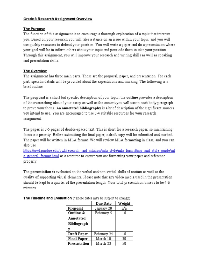 Grade 8 Research Assignment Overview | PDF | Bibliography | Communication