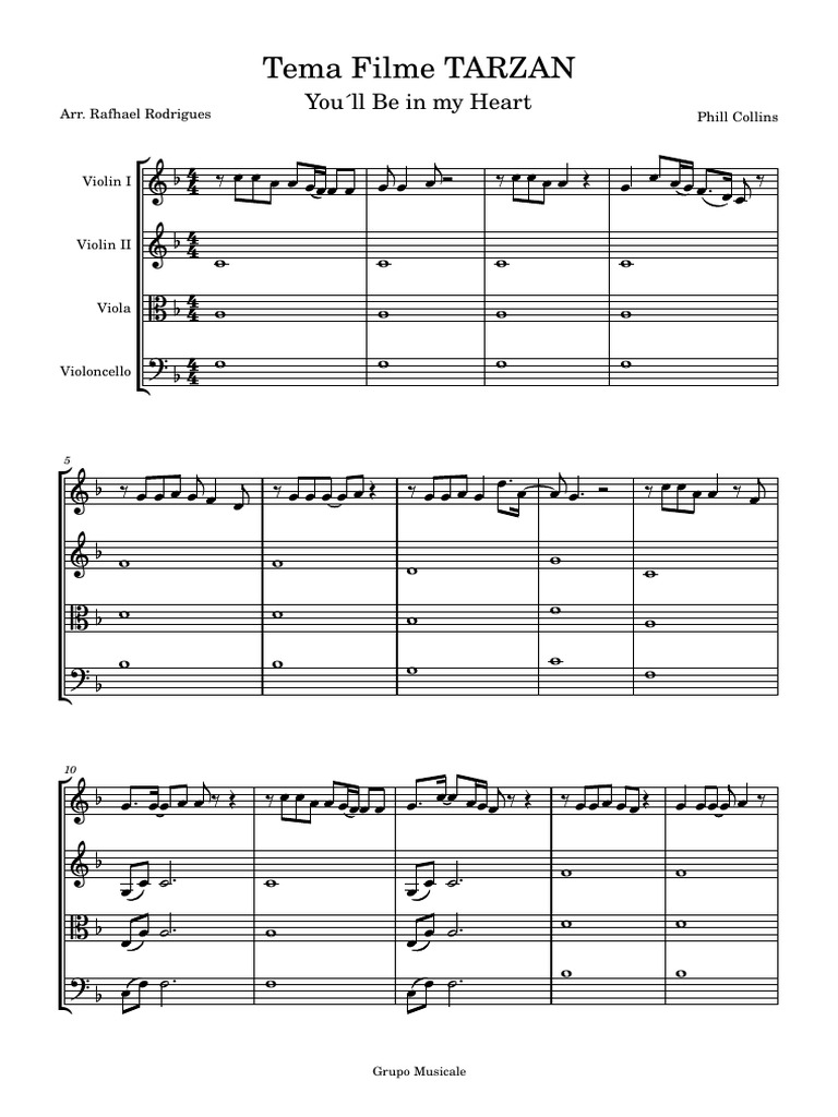 Tarzan Theme Quartet Arrangement | PDF | Musical Instruments | String ...