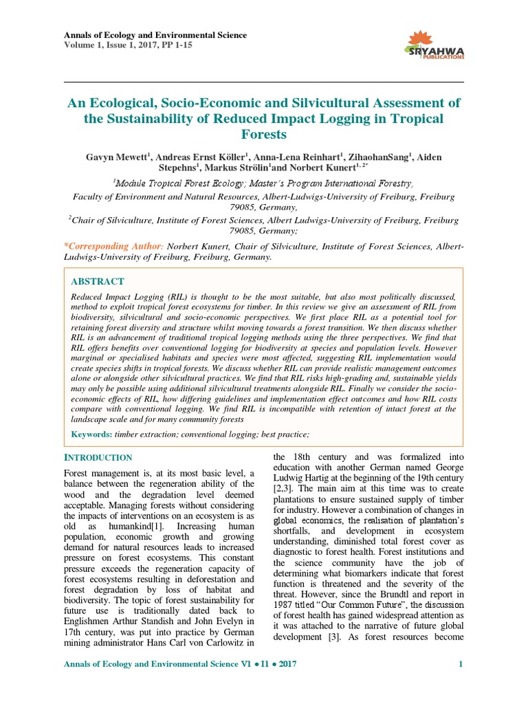 An Ecological, Socio-Economic and Silvicultural Assessment of The ... An Ecological, Socio-Economic and Silvicultural Assessment of The ...