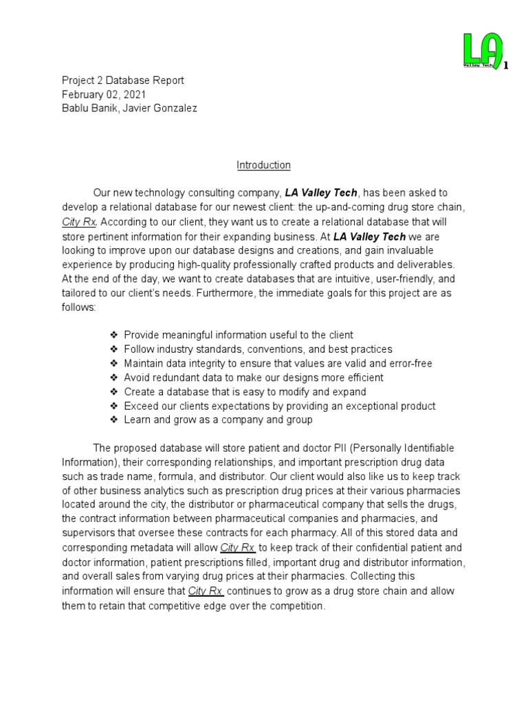 Project Database Report | PDF | Medical Prescription | Relational Model