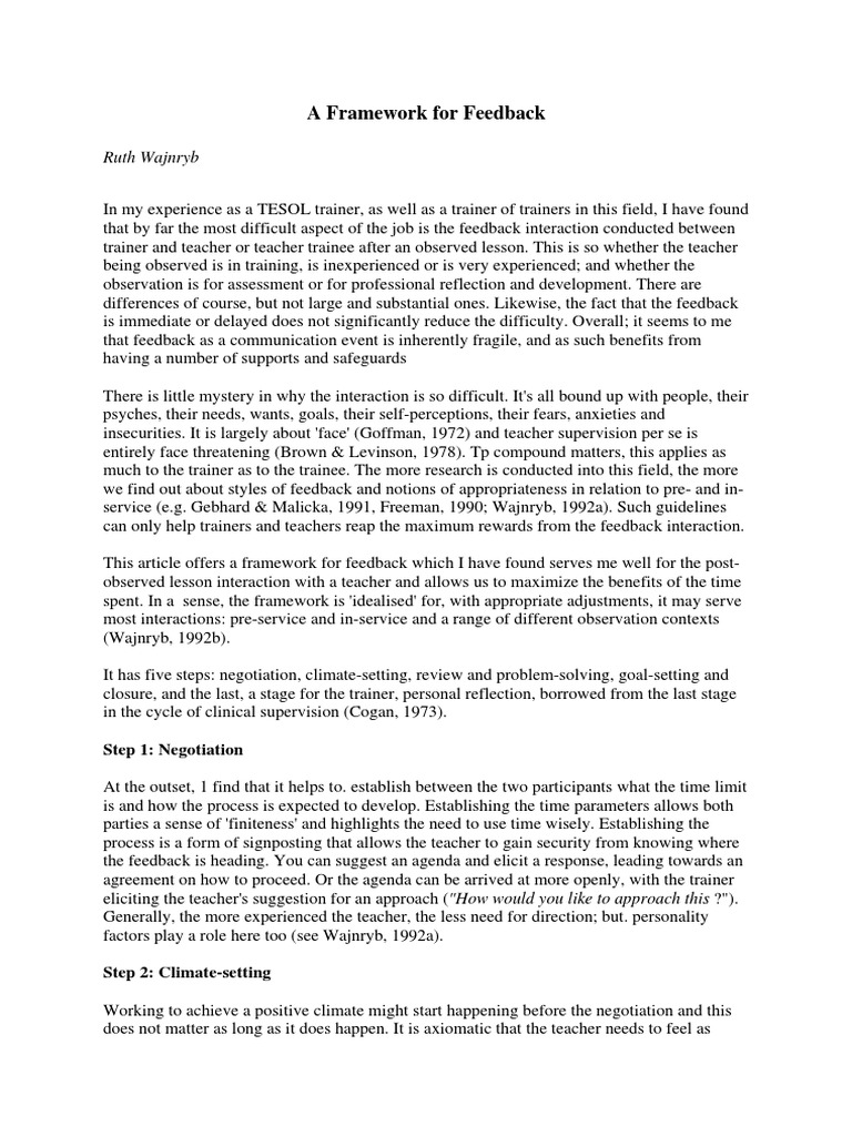 A Framework For Feedback | PDF | Teachers | Negotiation