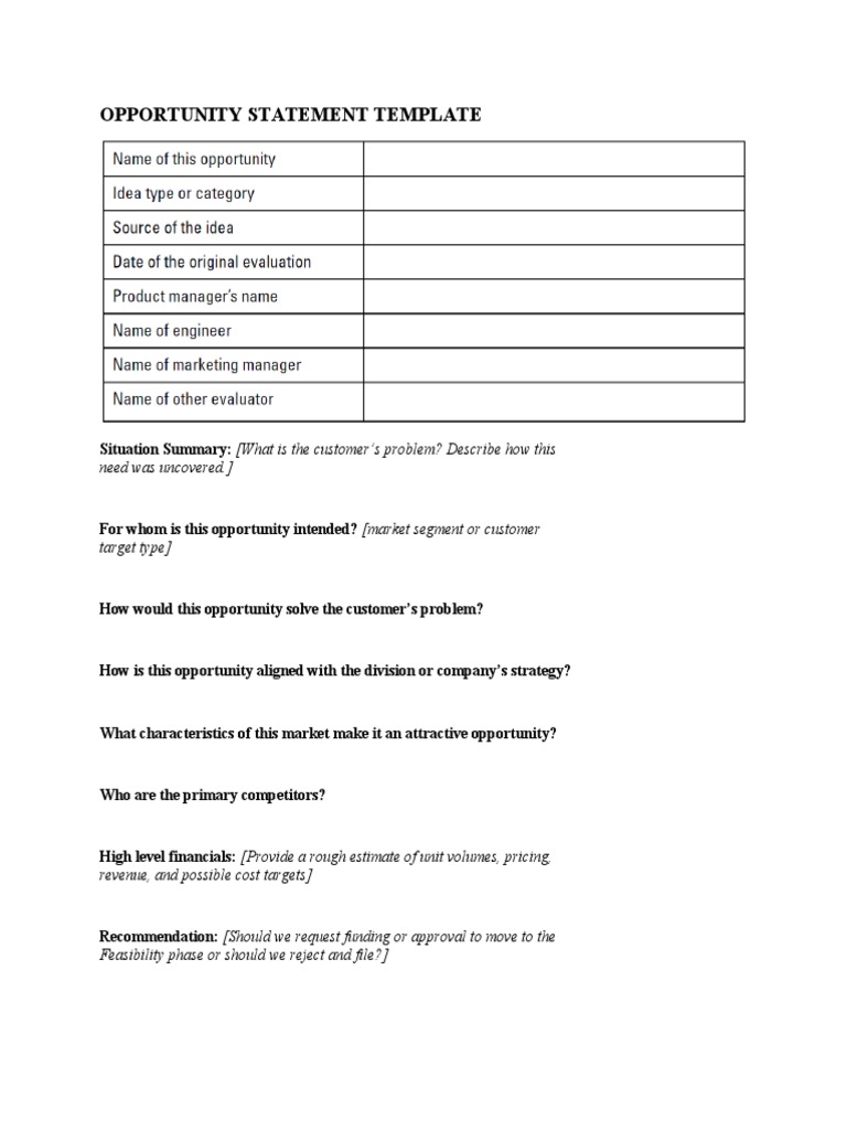 Opportunity Statement Template Guide | PDF | Career & Growth | Business
