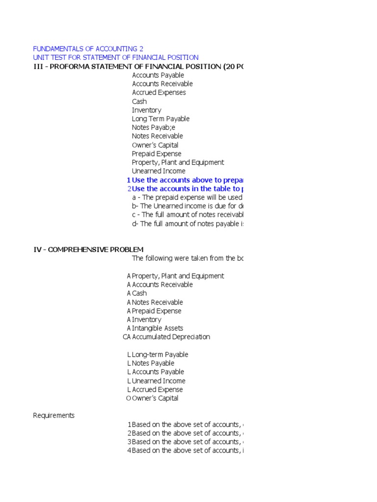Iii - Proforma Statement of Financial Position (20 Po | PDF | Debits ...
