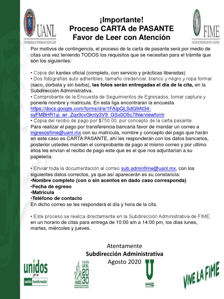 Requisitos Carta Pasante | PDF