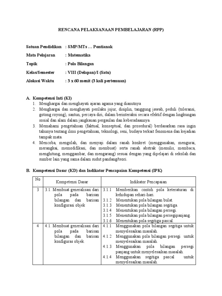 RPP Pola Bilangan | PDF | Karier & Perkembangan