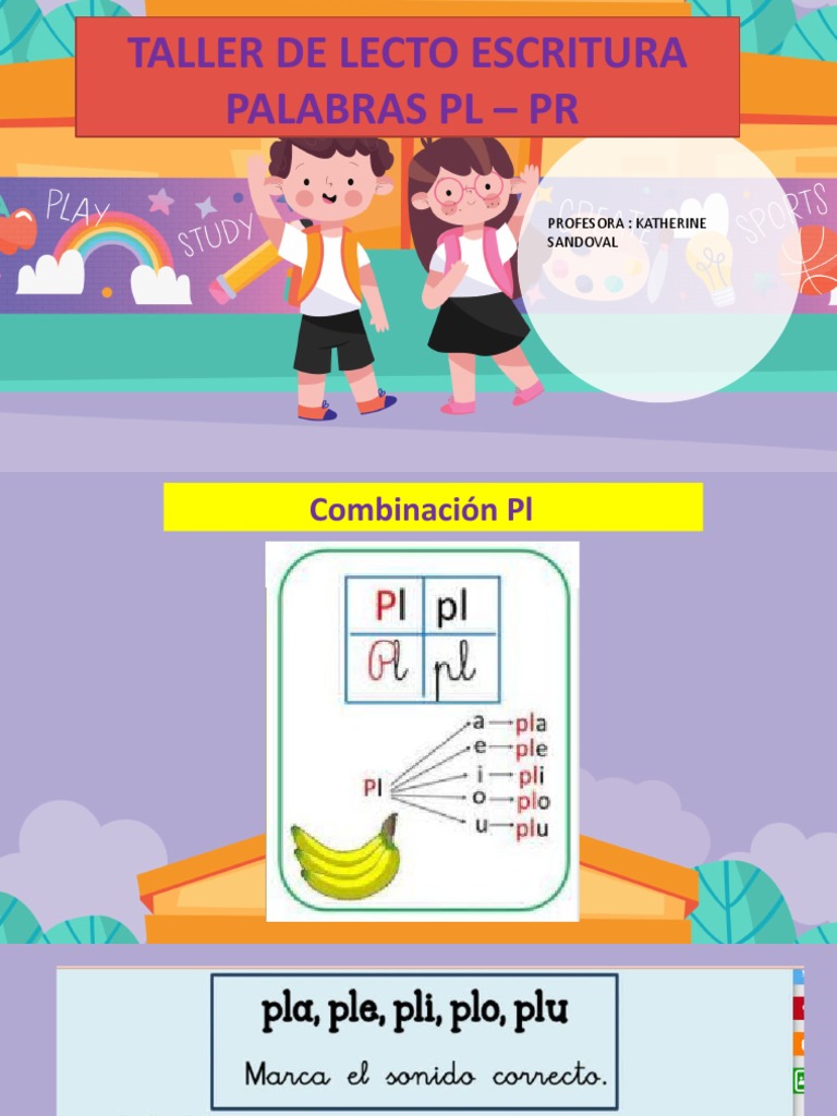 Taller de Lecto Escritura Palabras PL - PR: Profesora: Katherine ...