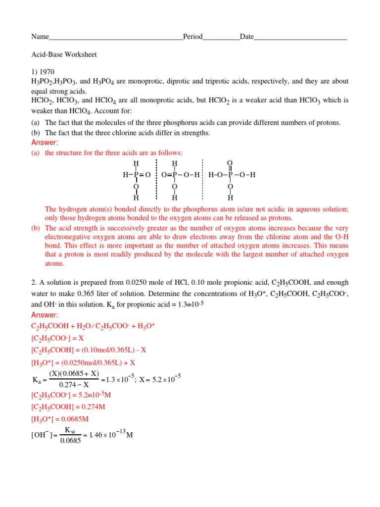 Acid Base Worksheet III Answers 2011 | PDF | Acid | Ph