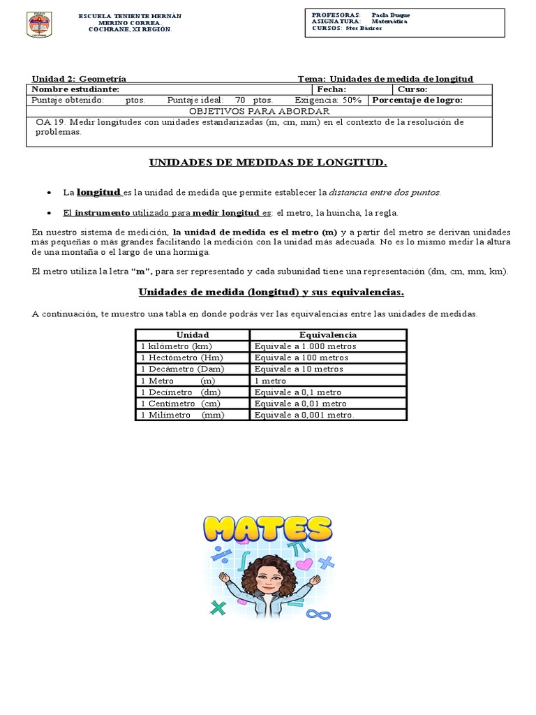 Guía unidades de Longitud 5 básico | PDF | Longitud | Metrología
