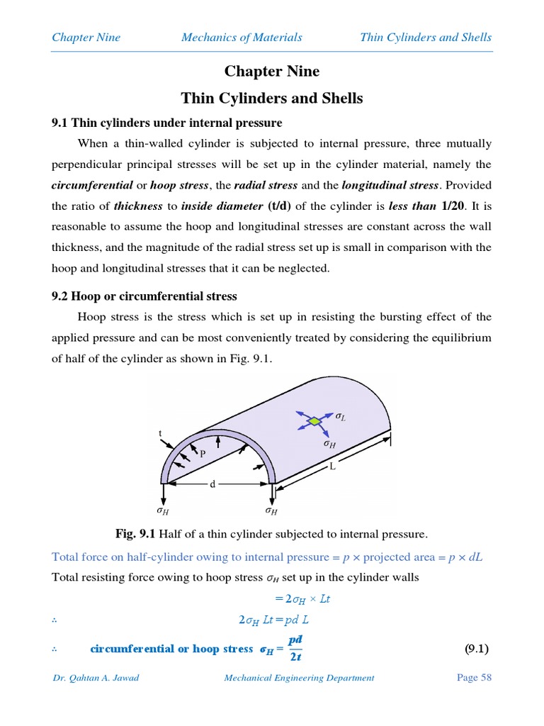 CH-9 Thin Cylinders and Shells | PDF | Stress (Mechanics) | Strength Of ...