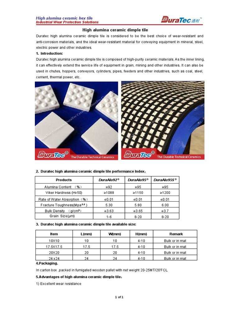 High Alumina Ceramic Dimple Tile | PDF | Ceramics | Steel