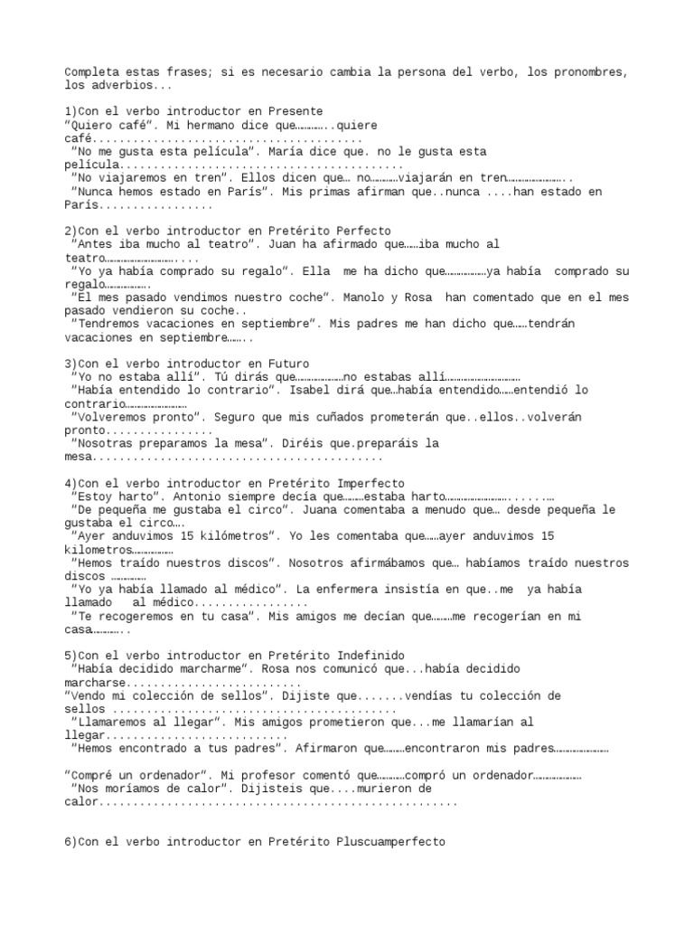 Estilo Indirecto - Ejercicio | PDF | Verbo