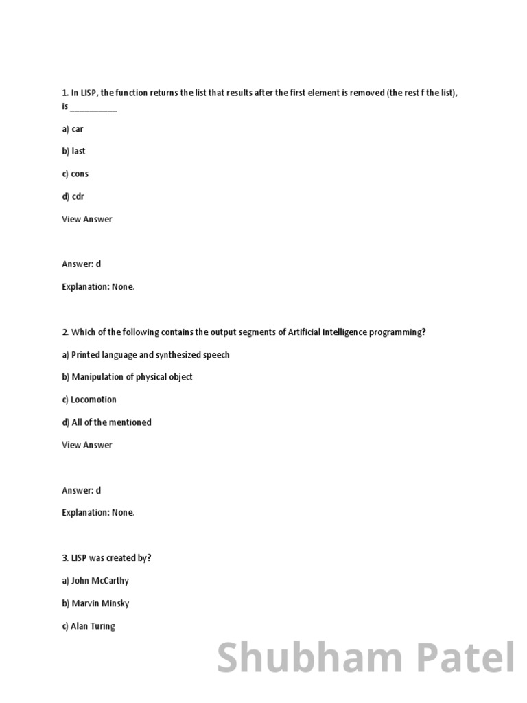 AI Programming: Multiple Choice Questions | PDF | Intelligence (AI ...