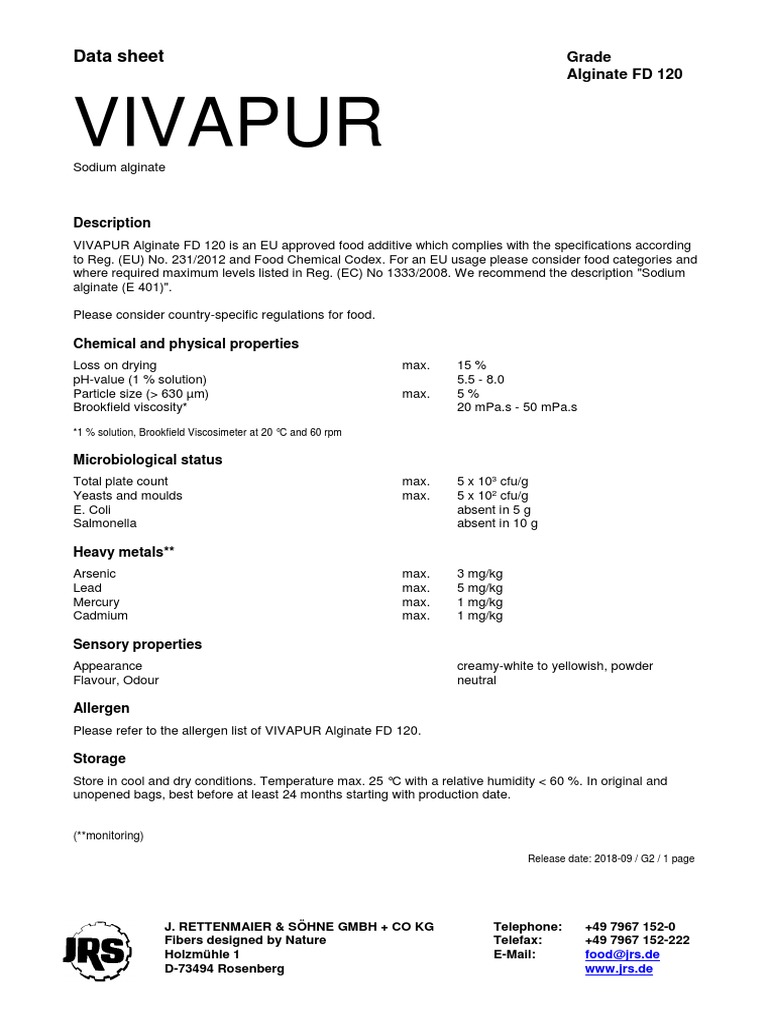 Vivapur: Data Sheet | PDF | Chemical Substances | Materials
