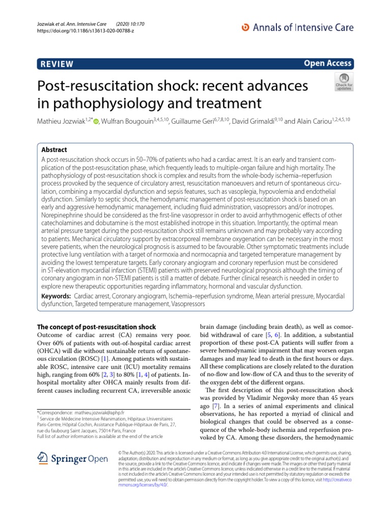 Post-Resuscitation Shock: Recent Advances in Pathophysiology and ...