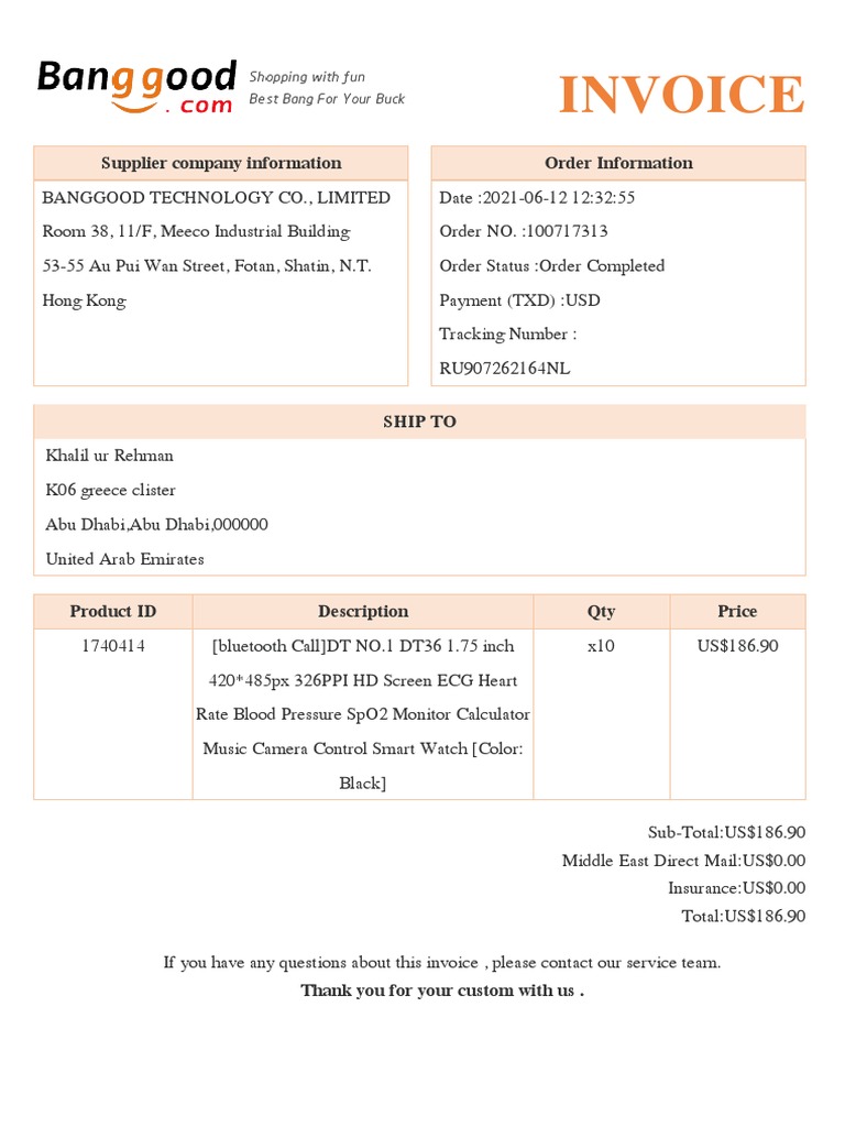 Invoice: Supplier Company Information Order Information | PDF