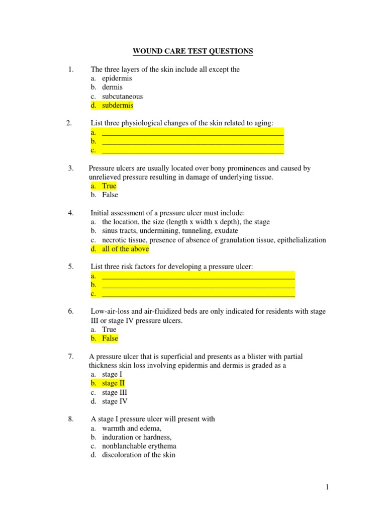 Wound Care Test Questions | PDF | Wound | Skin