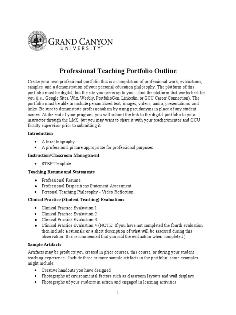 Professional Teaching Portfolio Outline | PDF | Rubric (Academic ...
