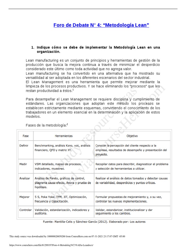 Foro 4 Metodolog A Lean | PDF | Lean Manufacturing | Producción y fabricación