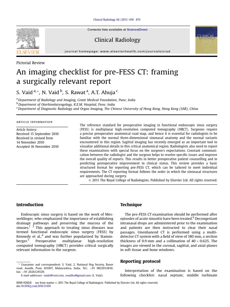 An Imaging Checklist For Pre-FESS CT - Framing A Surgically Relevant ...