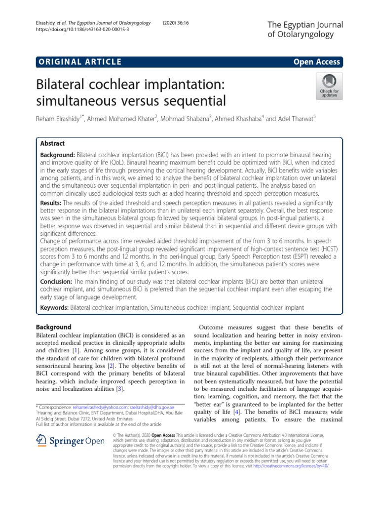 Bilateral Cochlear Implantation - Simultaneous Versus Sequential-The ...