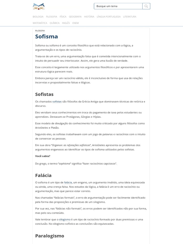 Sofisma Na Filosofia - Toda Matéria | PDF | Argumento | Falácia