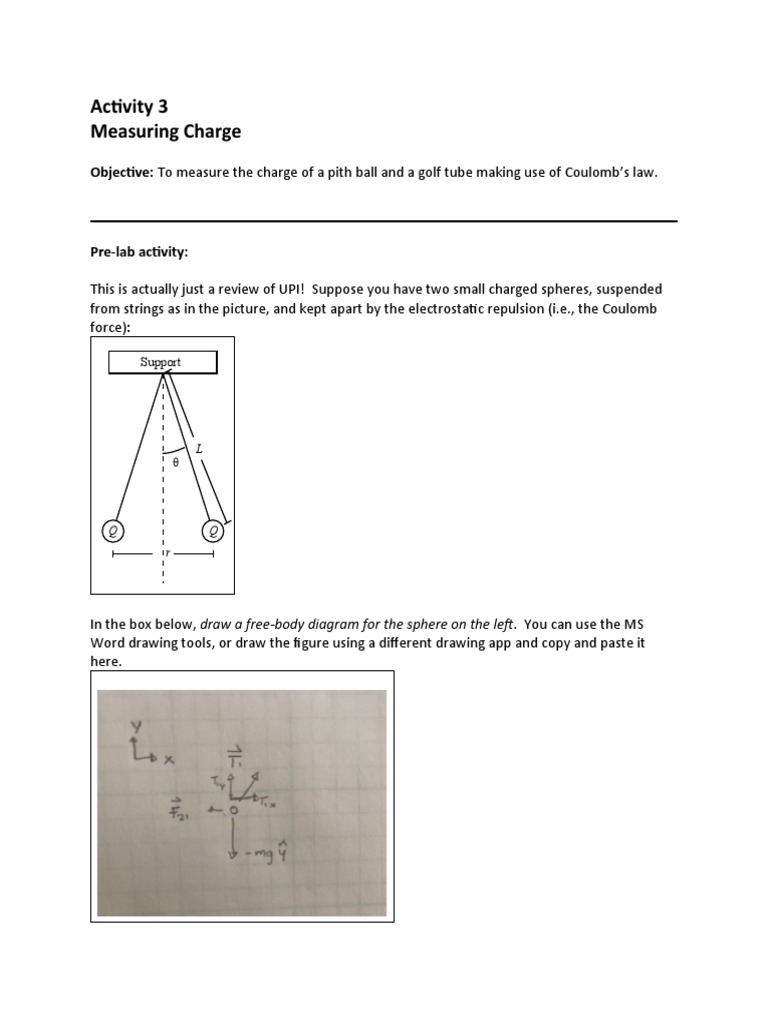 Activity 3 Measuring Charge: Objective: To Measure The Charge of A Pith ...