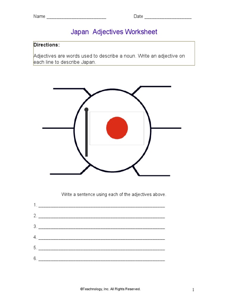 Japan Adjectives Worksheet: Directions | PDF | Japan | Volcano