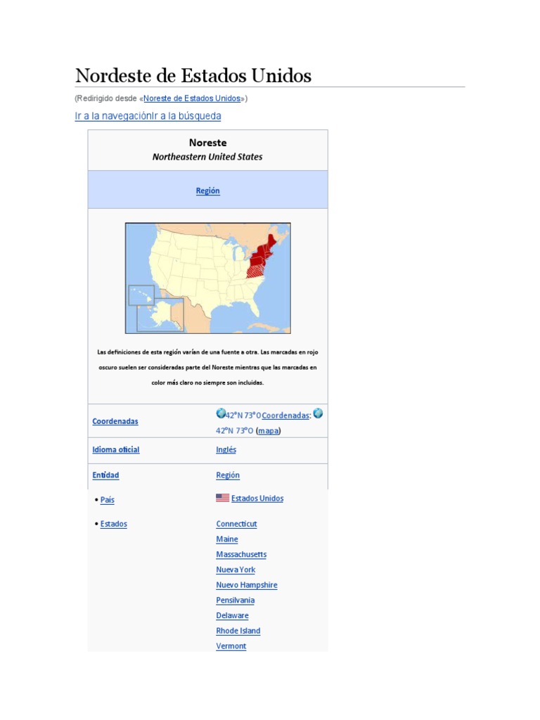 Hojas De Trabajo Sobre Las Regiones Del Noreste De Los Estados Unidos