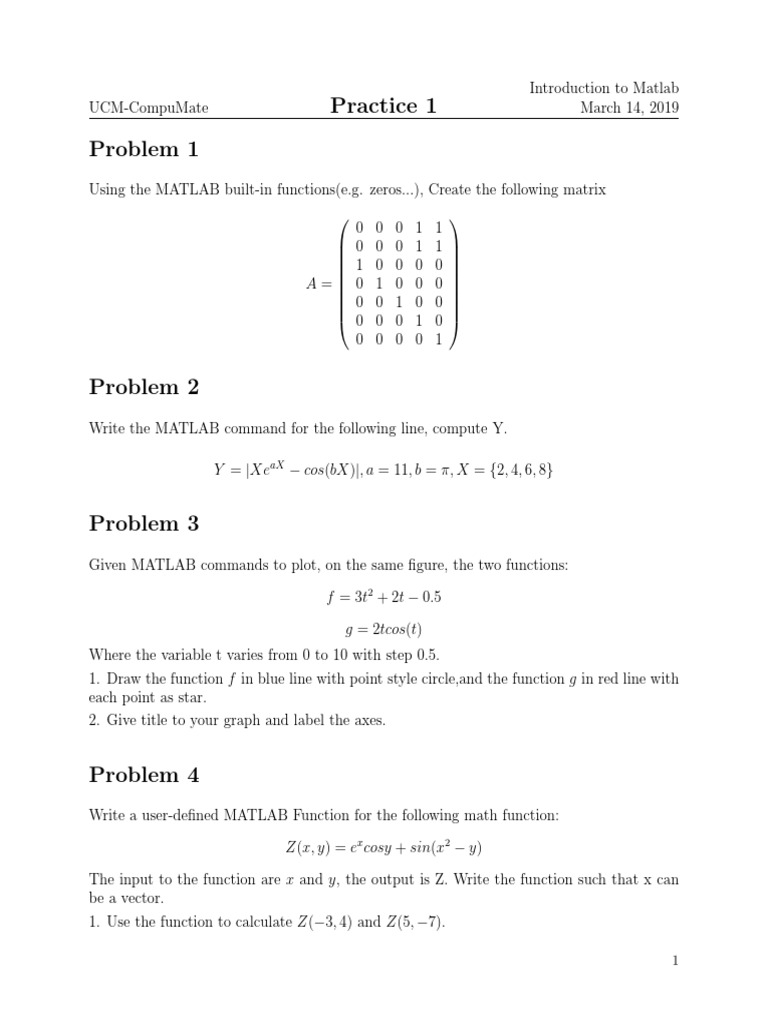 Ejercicios Matlab 1 | PDF | Matlab | Function (Mathematics)