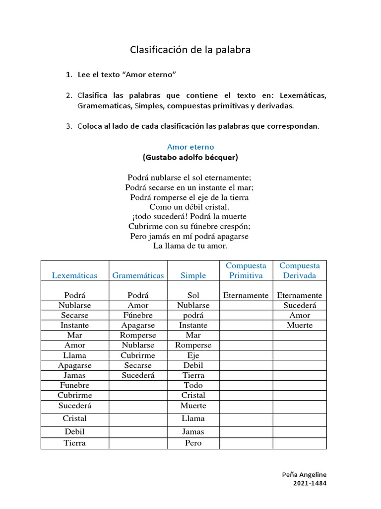 Clasificación De Palabras