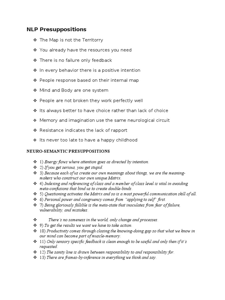 NLP Presuppositions | PDF
