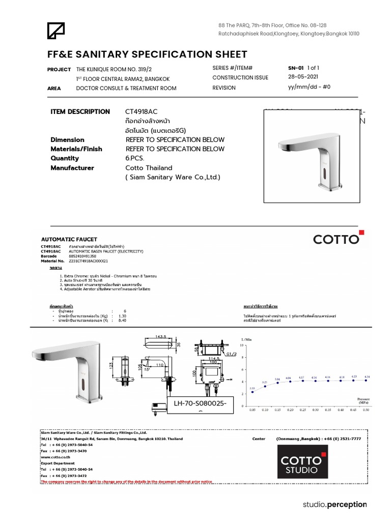Ff&E Sanitary Specification Sheet: Item Description | PDF | Building ...