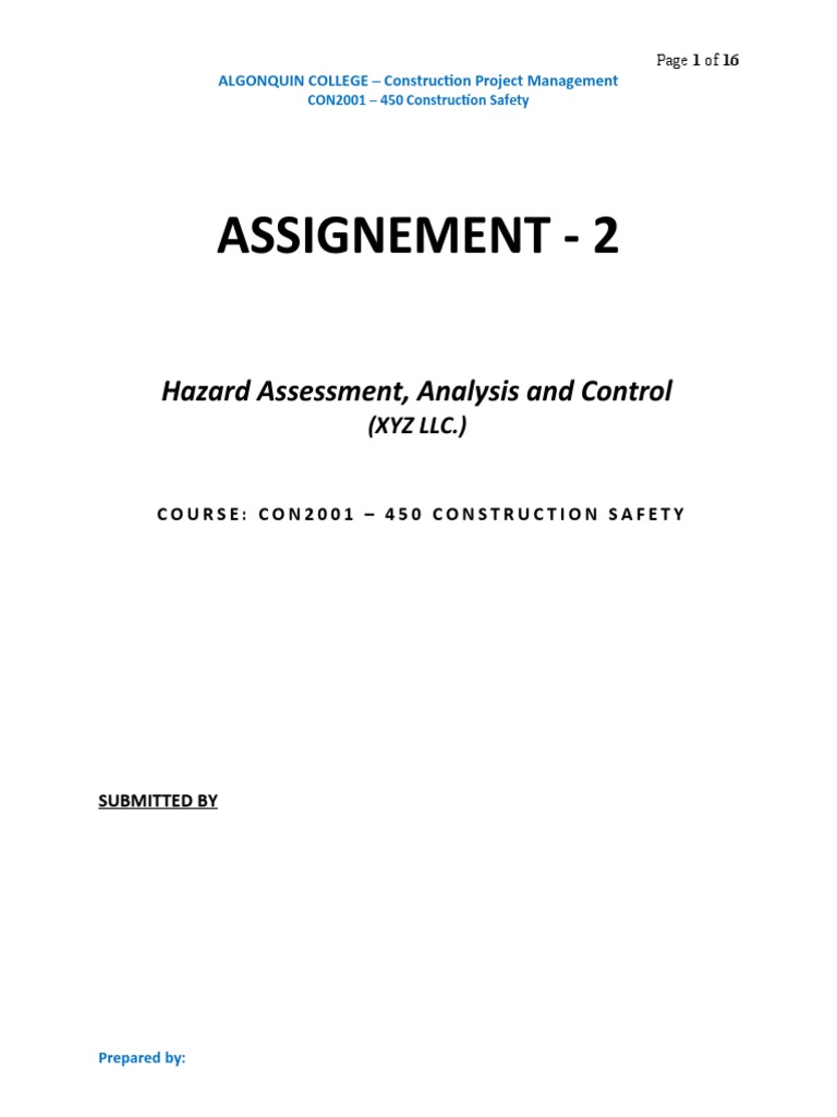 Assignment 2 - Hazard Assessment and Analysis | PDF | Occupational ...
