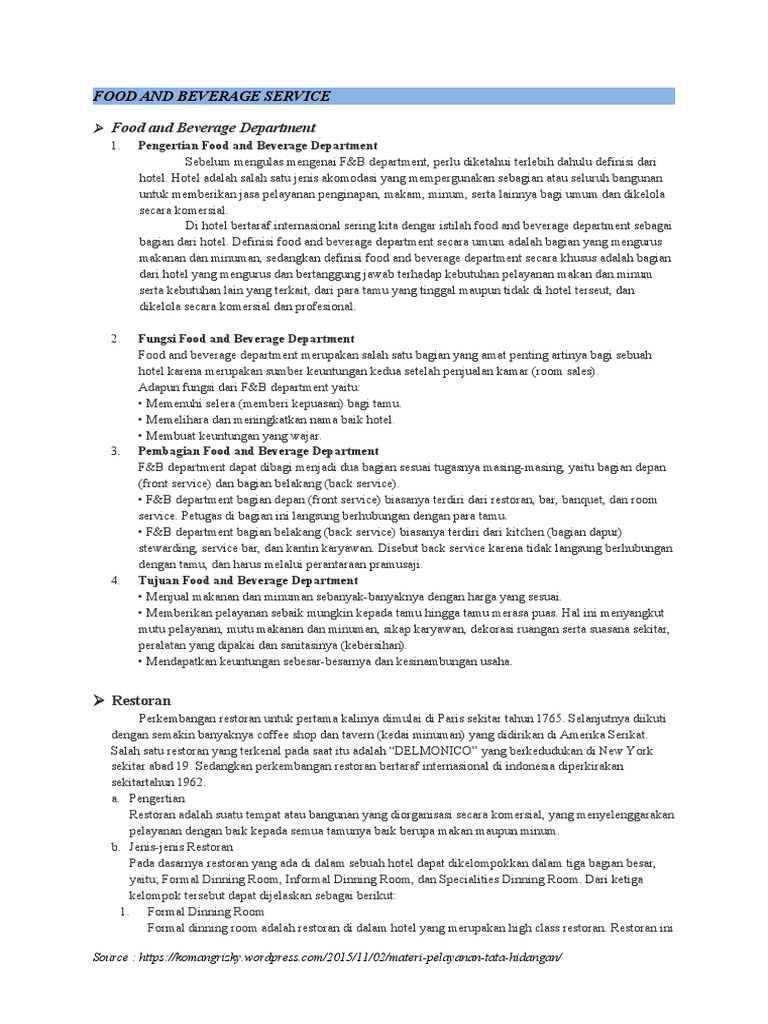 Modul Food and Beverage Service | PDF