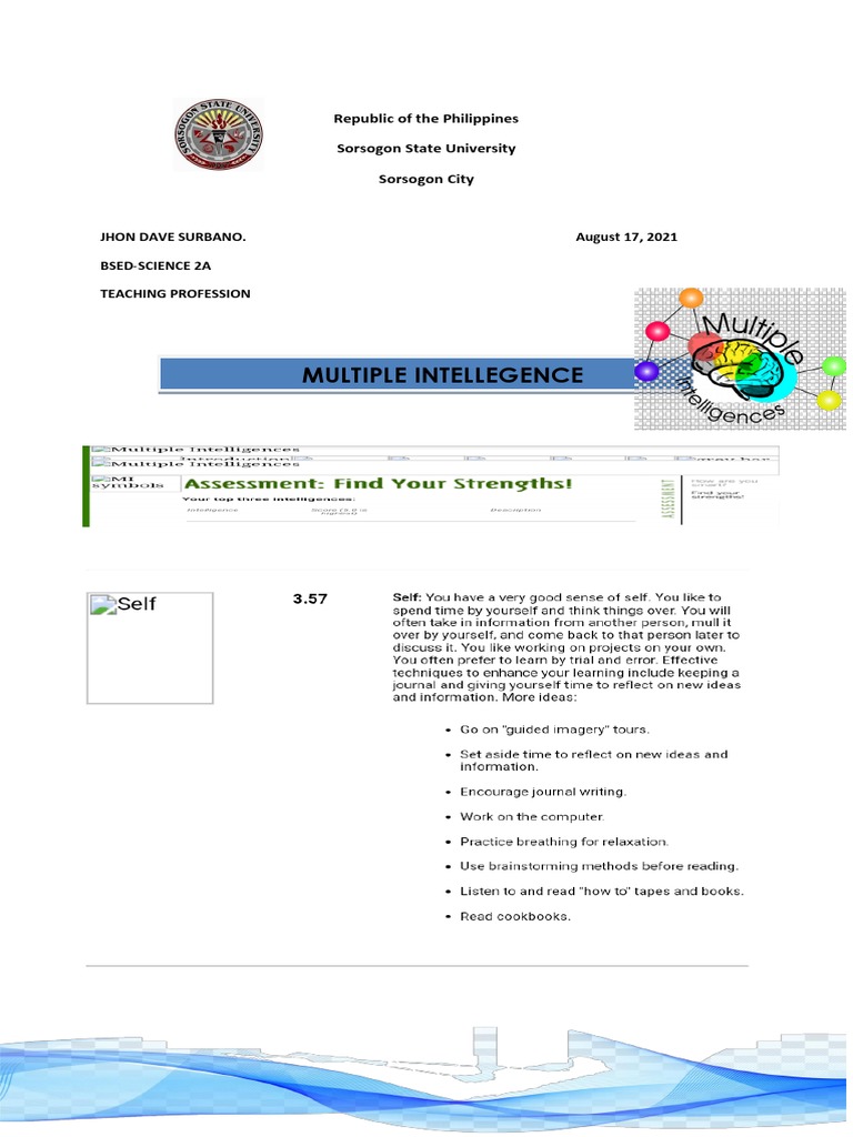 Locus of Control and Multiple Intelligences JHON DAVE SURBANO BSED-SCIENCE 2A | PDF | Teaching ...