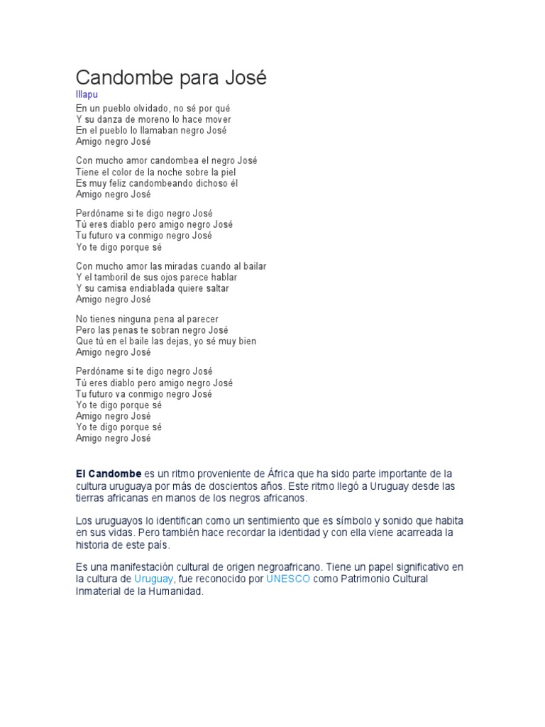 Candombe para José: Un homenaje al ritmo africano y a la cultura uruguaya | PDF