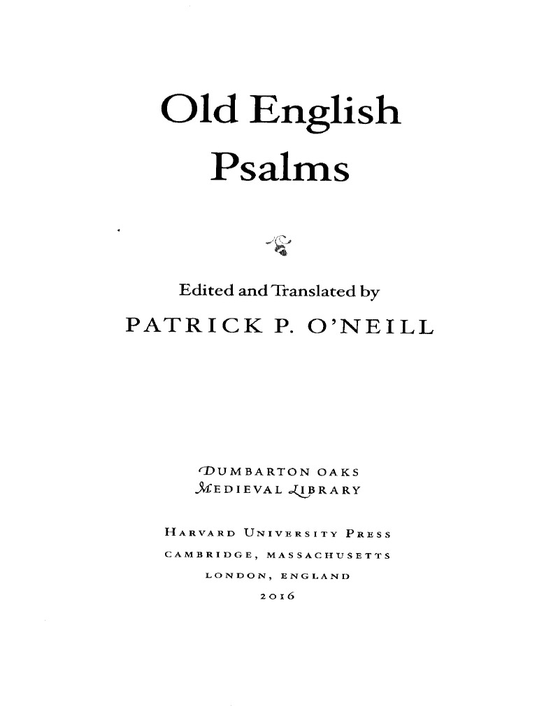 Patrick P. O'Neill - Old English Psalms-Harvard University Press (2016 ...
